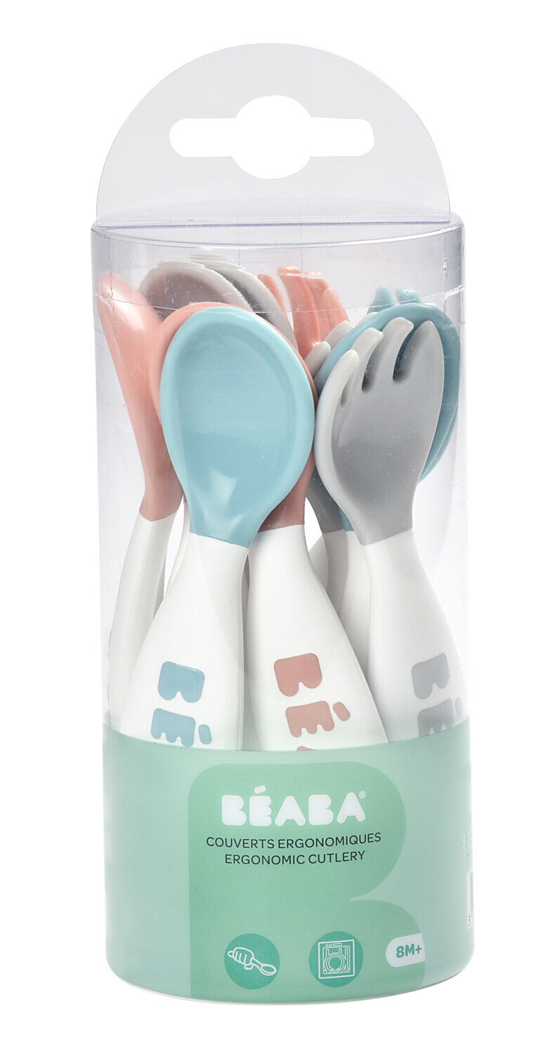 Set 10 ergonomic cutleries for 2nd age blue pink BEABA USA