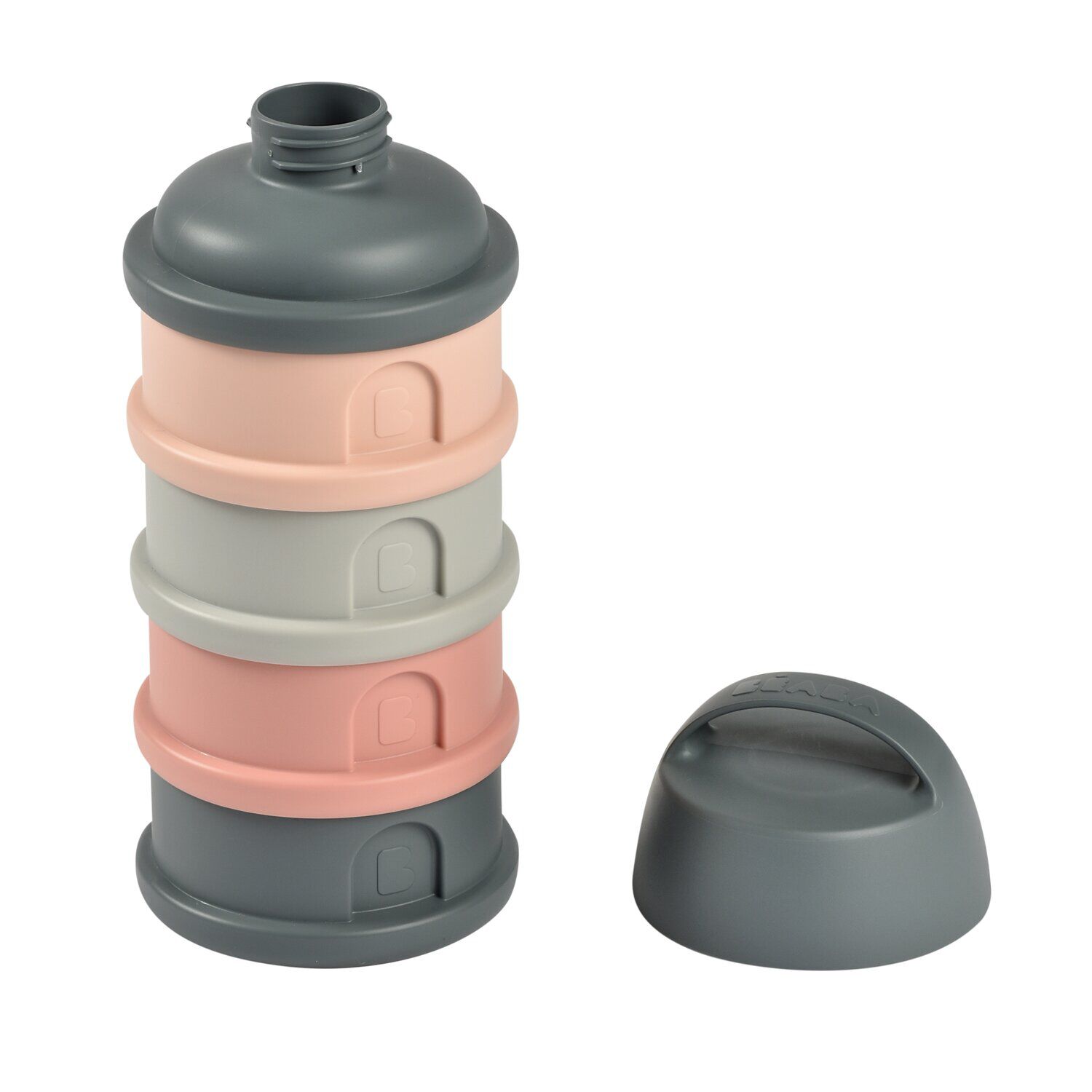 Formula milk container 4 compartments mineral grey pink